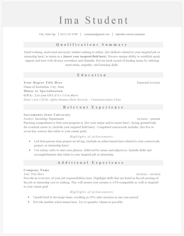 Best College Resume Sample | The Career Counter