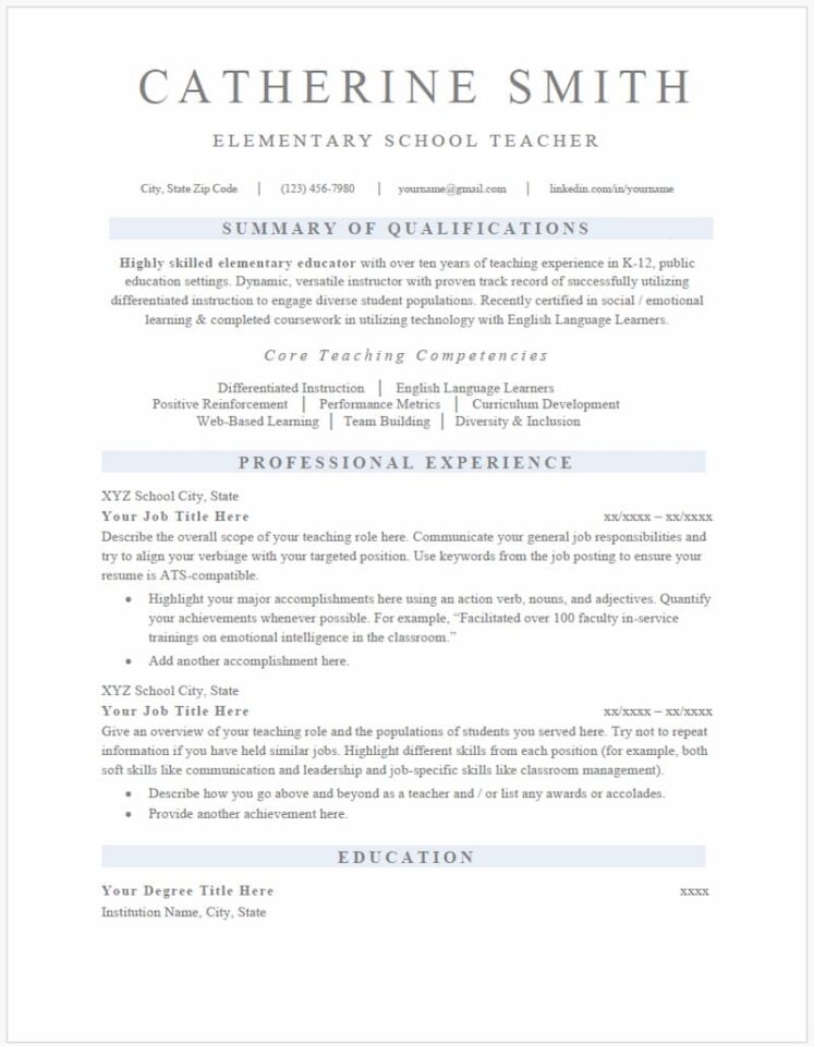 Top Teacher Resume Templates | The Career Counter